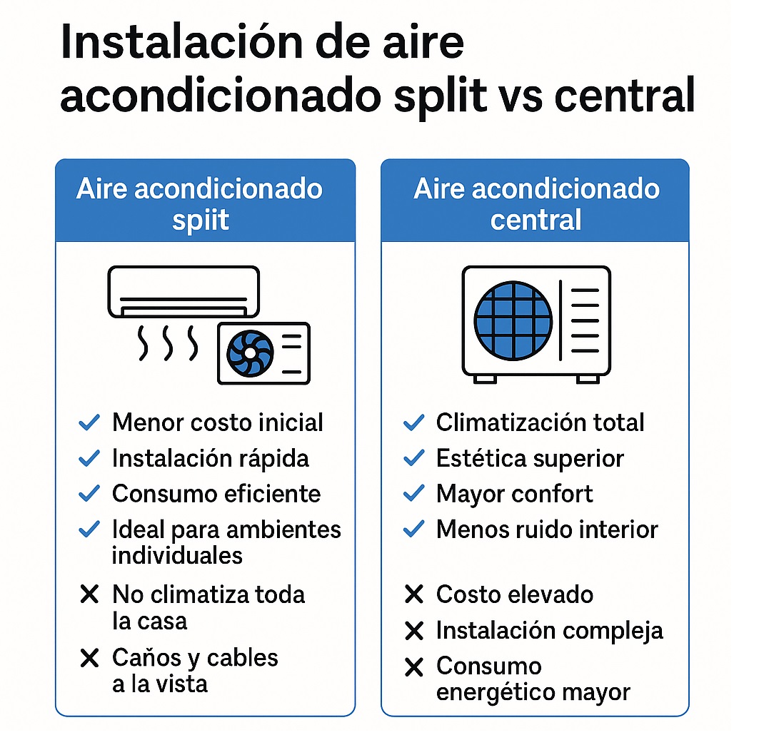 Instalación de aire acondicionado split vs central en Córdoba | Pros ...